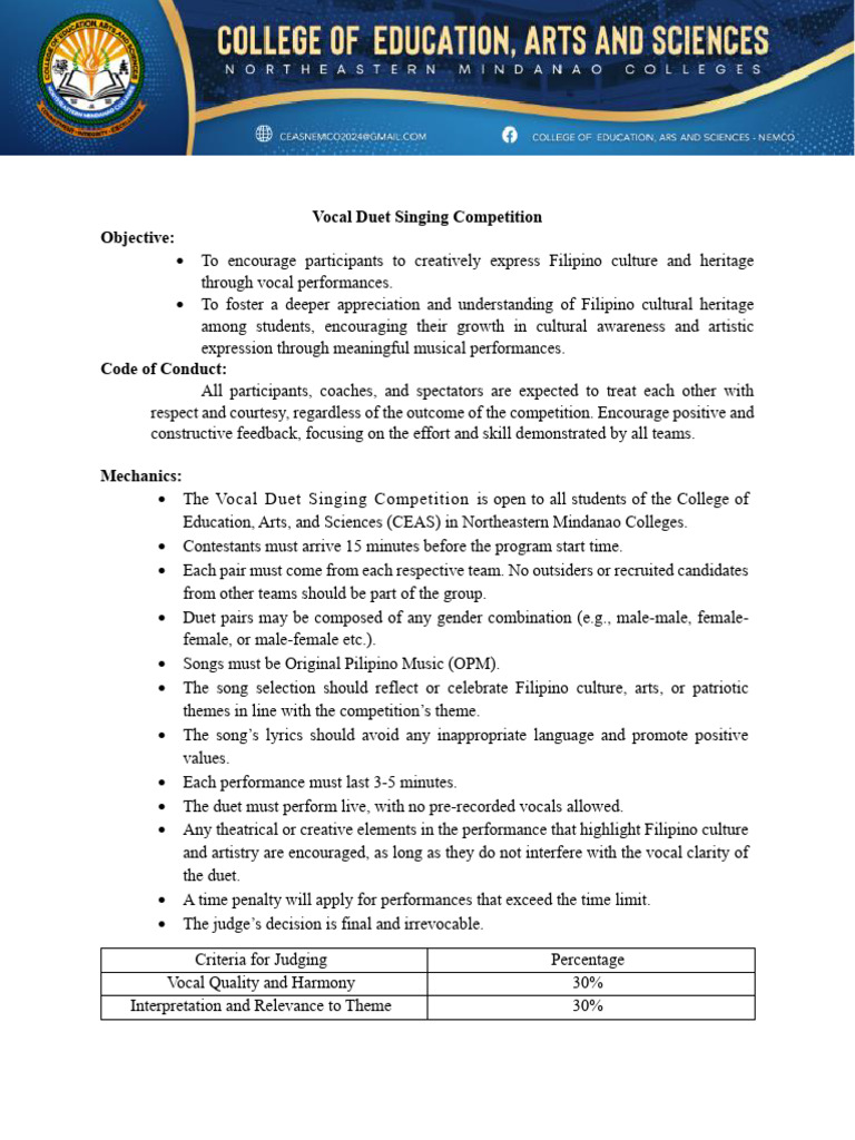 Vocal Duet Singing Competition | PDF