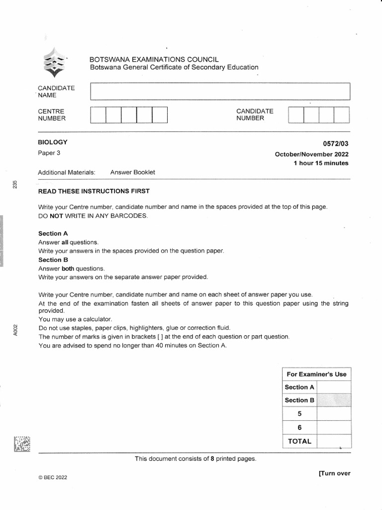 Biology PP3 2022 Bgcse - 241011 - 191737 | PDF | Qualifications