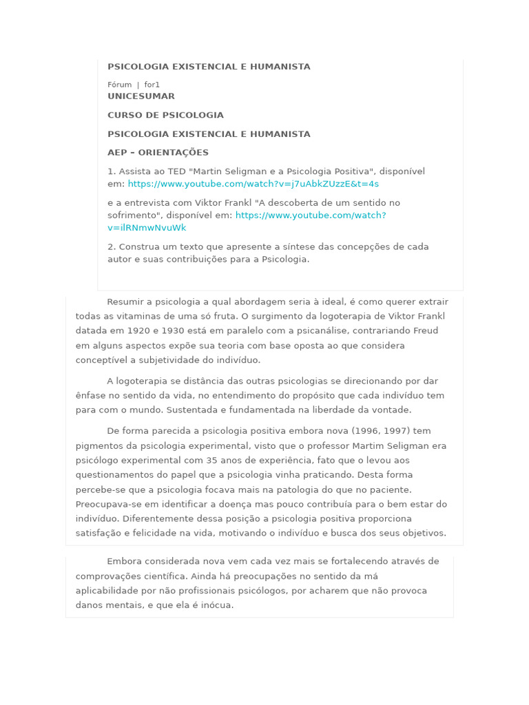 Aep 5° Sem 1° Bim Psic Existencial Humanista | PDF