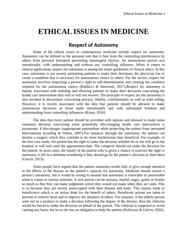 Ethical Issues in Medicine | PDF | Autonomy | Medical Ethics