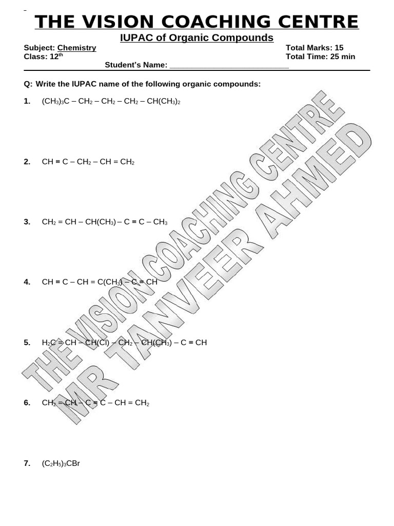 12 IUPAC Practice Test | PDF | Technology & Engineering