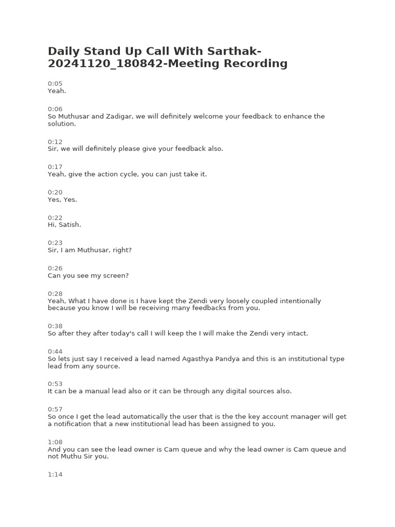 Daily Stand-Up Call Insights: Lead Management | PDF | Career & Growth