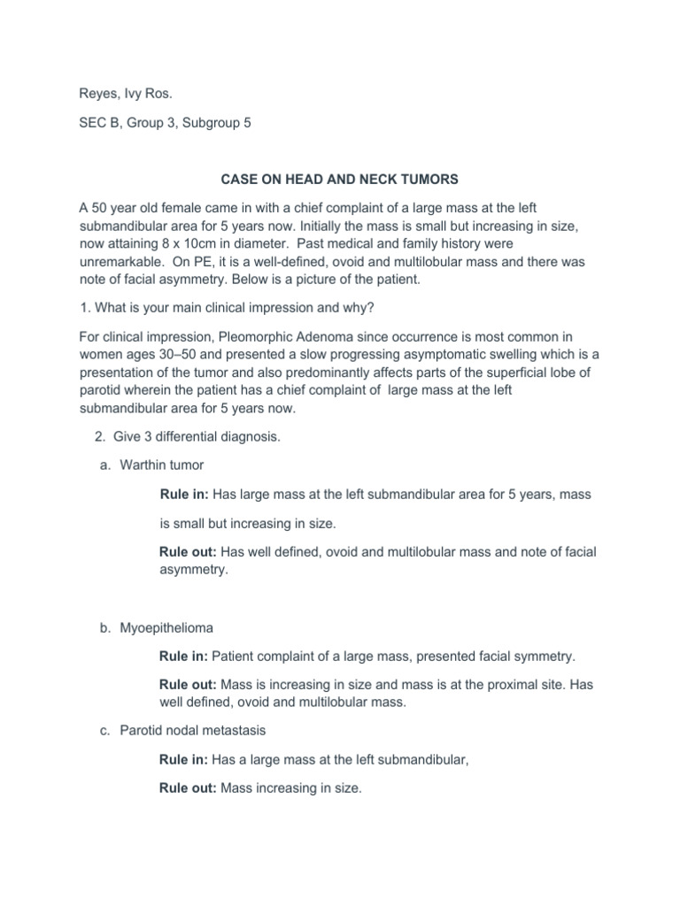 Reyes, Ivy Rose C. - Dr. Broqueza | PDF | Neoplasms | Clinical Medicine