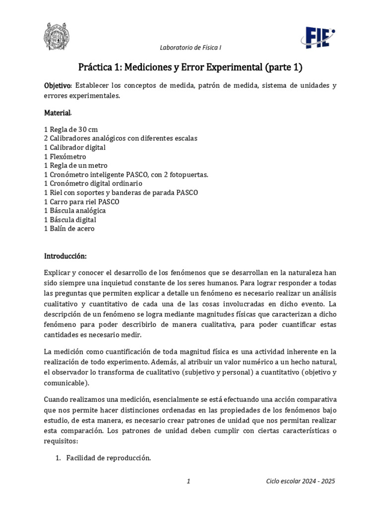 Manual Prácticas LFI Completo | PDF | Medición | Sistema de coordenadas ...