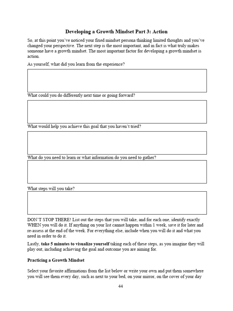 Action Steps for a Growth Mindset | PDF | Mindset | Thought