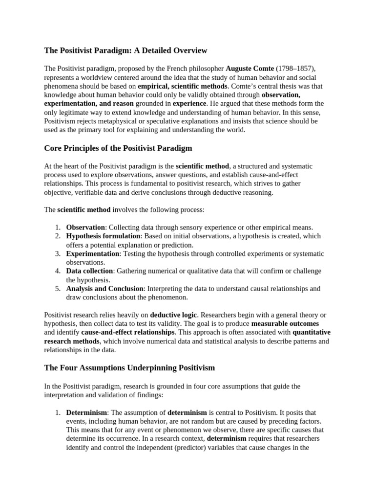 The Positivist Paradigm | PDF | Positivism | Methodology