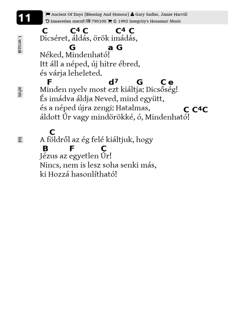 Dicséret, Áldás (Gary Sadler, Jamie Harvill, Ismeretlen Szerző) | PDF