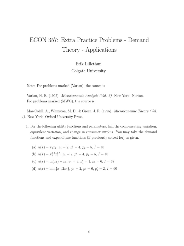 Extra Practice Problems - Demand Theory - Applications | PDF
