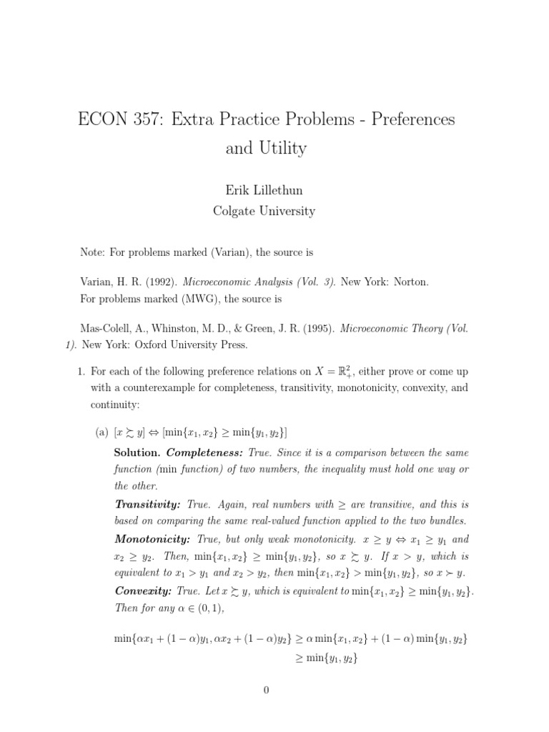 Preferences and Utility Practice Problems | PDF | Inequality ...