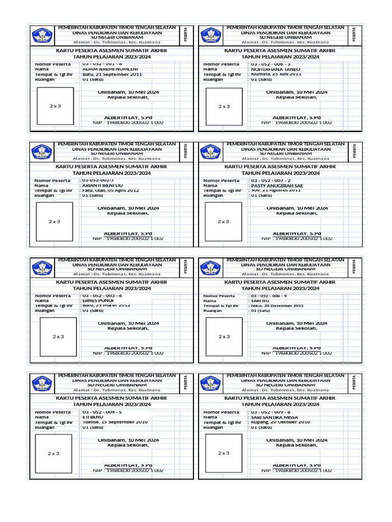 Kartu Tanda Peserta Ujian Meja | PDF
