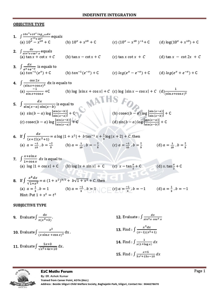 Indefinite Integration | PDF | Mathematics | Mathematical Analysis