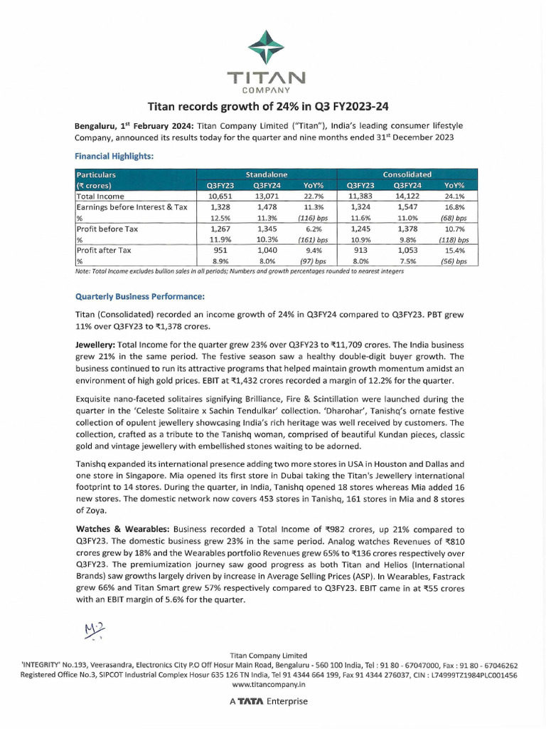 Q3FY24 Financial Results | PDF | Audit