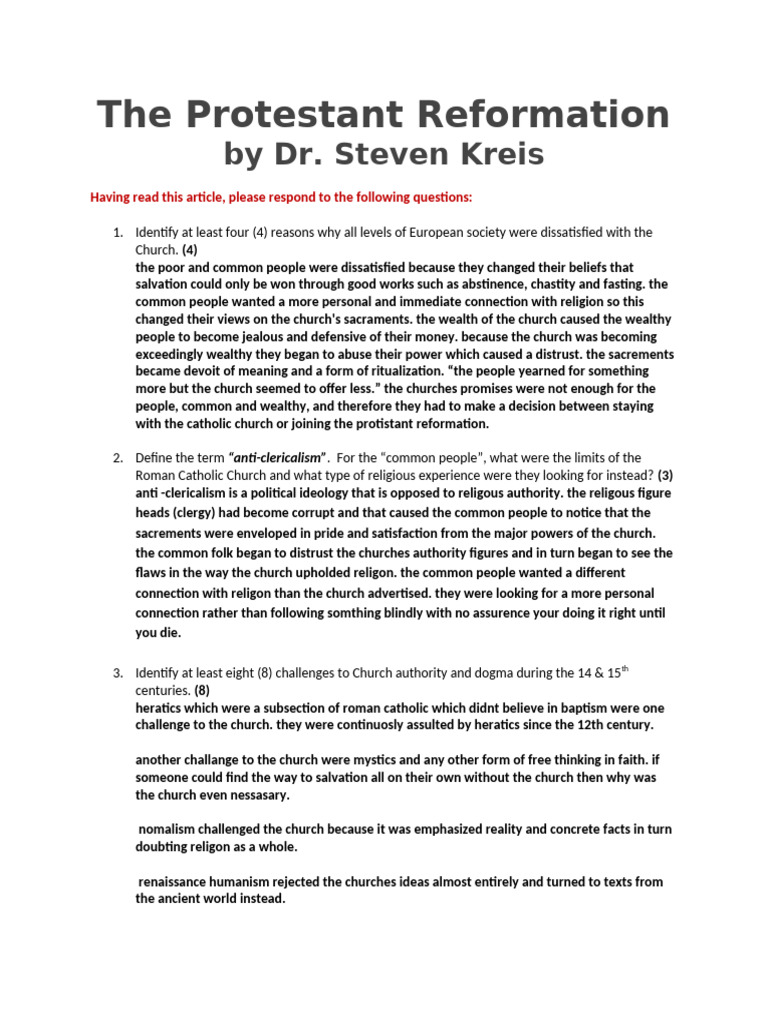 Protestant Reformation Questions. | PDF | Indulgence | Martin Luther
