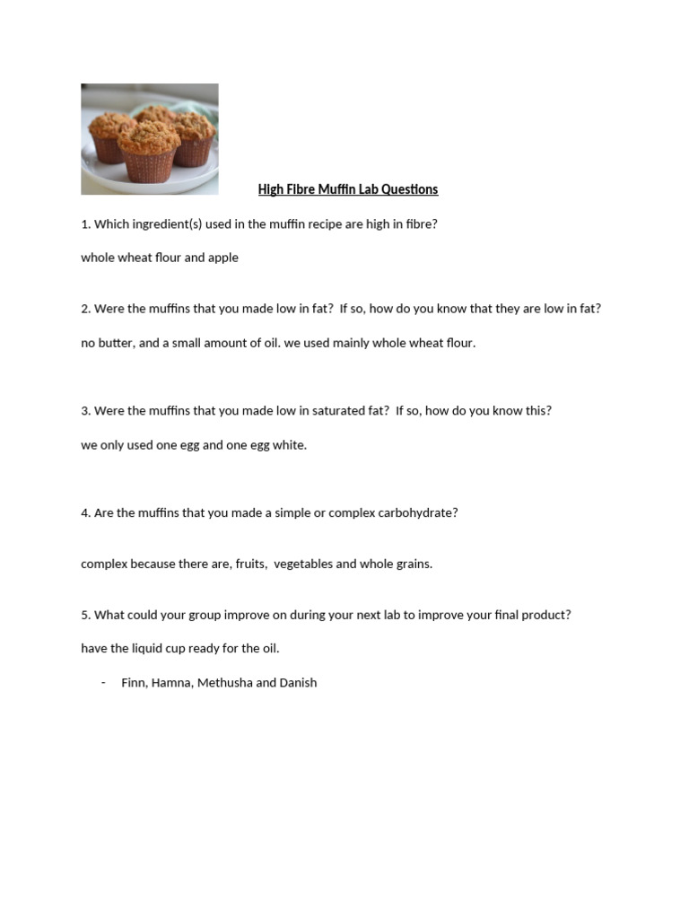 High Fibre Muffin Lab Questions | PDF