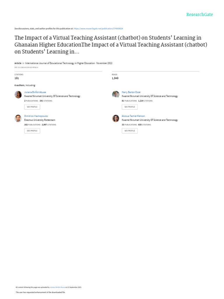 First - 1.the Impact of Virtual Teaching Assistants On Learning | PDF ...