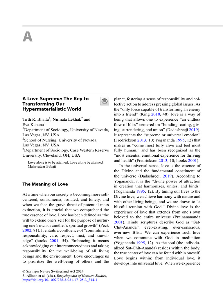 2024 Bhatta LoveSupremeTransformHypermaterialisticWorld | PDF | Love