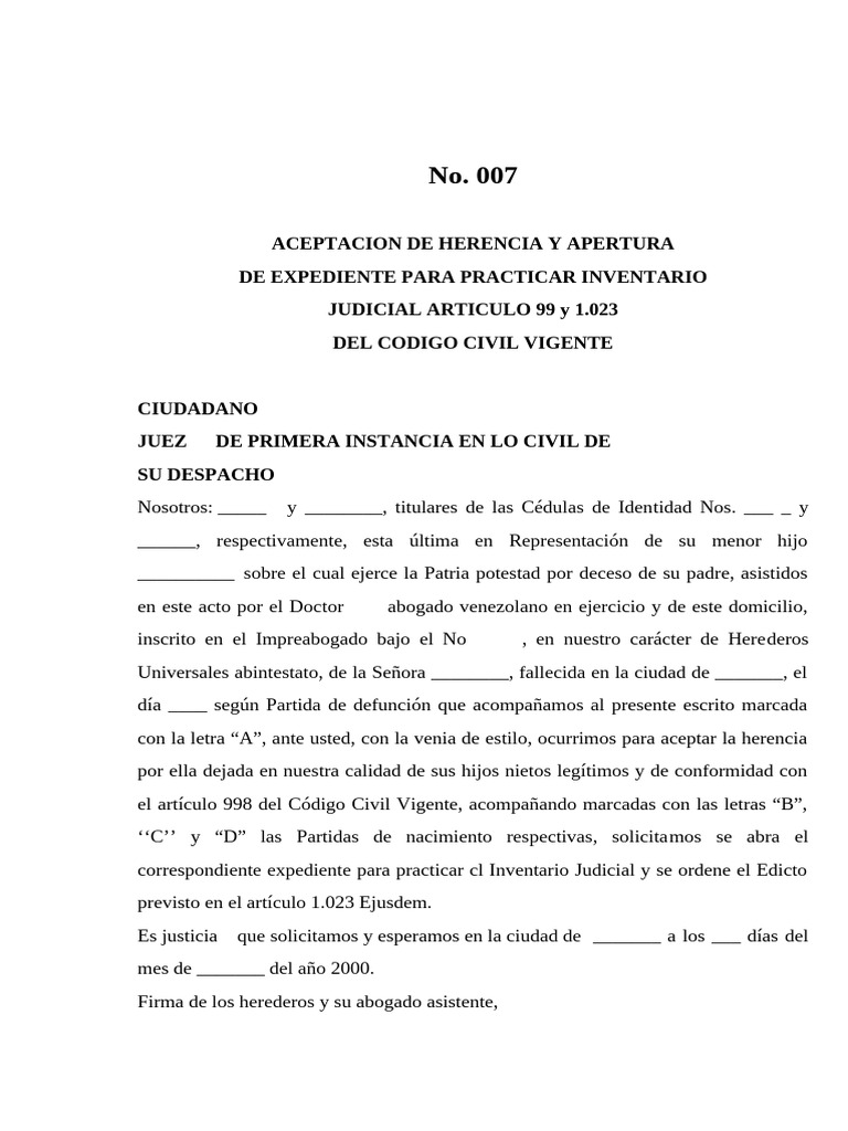 Aceptación de Herencia | PDF | Derecho