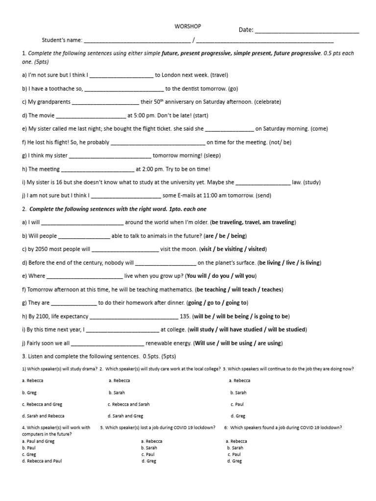 English 4 Workshop Future | PDF