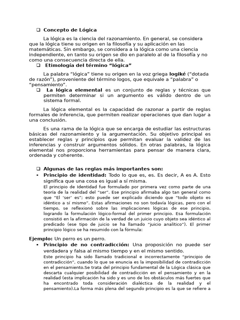 Resumen Lógica Elemental. | PDF | Lógica | Concepto