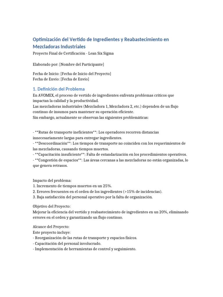 Proyecto Final Extendido Lean Six Sigma AVOMEX | PDF | Six Sigma ...
