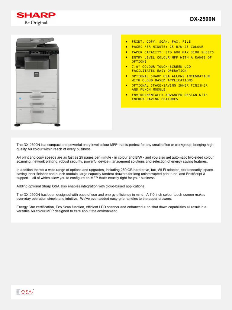 Sharp DX 2500n Copier Brochure | PDF | Image Scanner | Fax