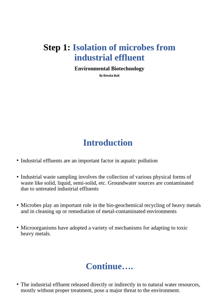 Step 1 Sampling and Isolation of Microbes Through Industrial Effluents ...