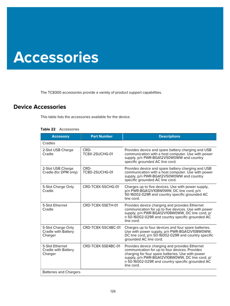 Guide Accessoires Zebra TC8300 | PDF | Battery Charger | Usb