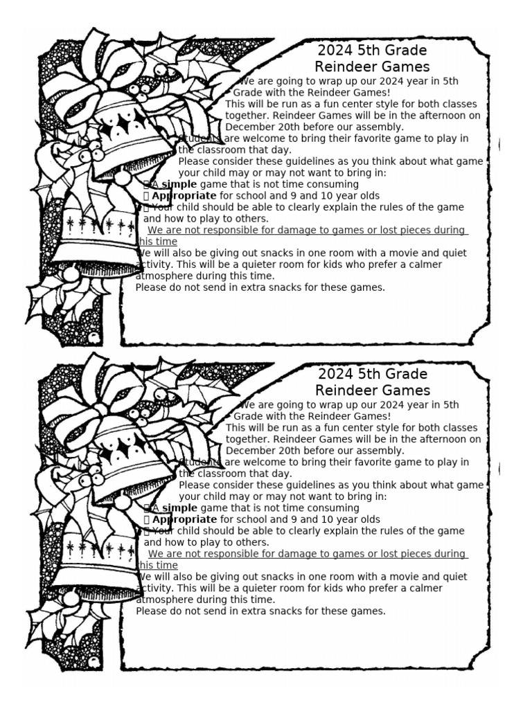 2024 5th Grade Reindeer Games | PDF | Games & Activities