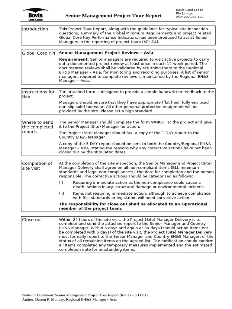 Senior Management Project Tour Guidelines | PDF | Waste