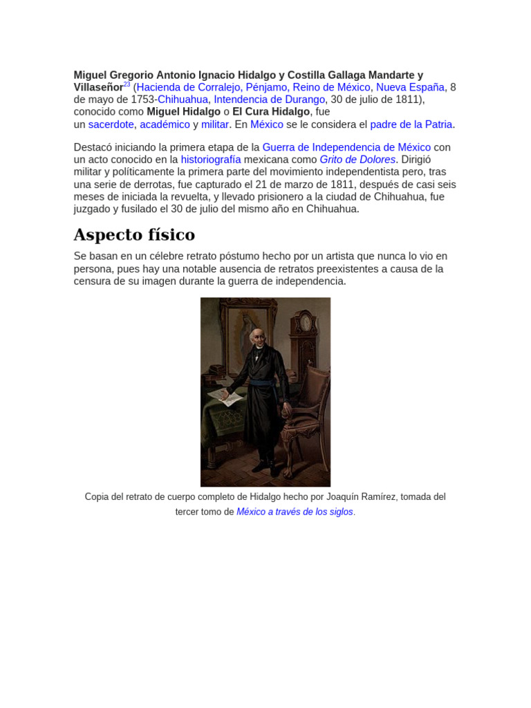 Retrato Póstumo de Miguel Hidalgo | PDF | México