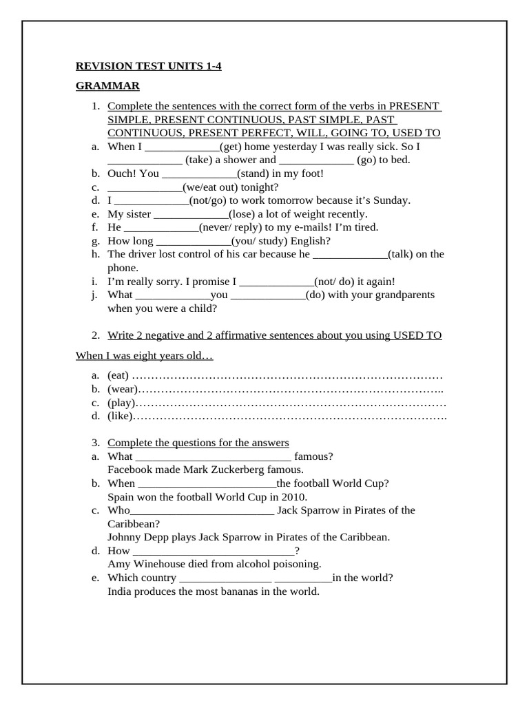 Grammar and Vocabulary Revision Guide | PDF | Linguistics | Grammar