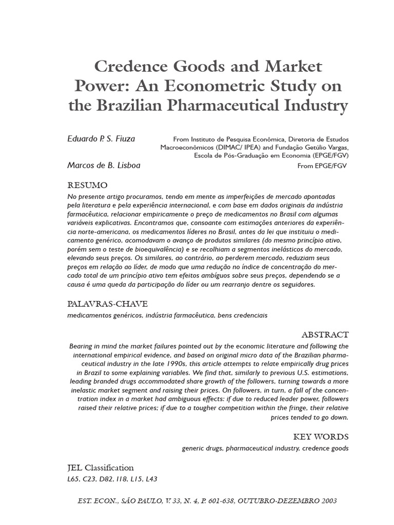 Credence Goods and Market Power: An Econometric Study On The Brazilian ...
