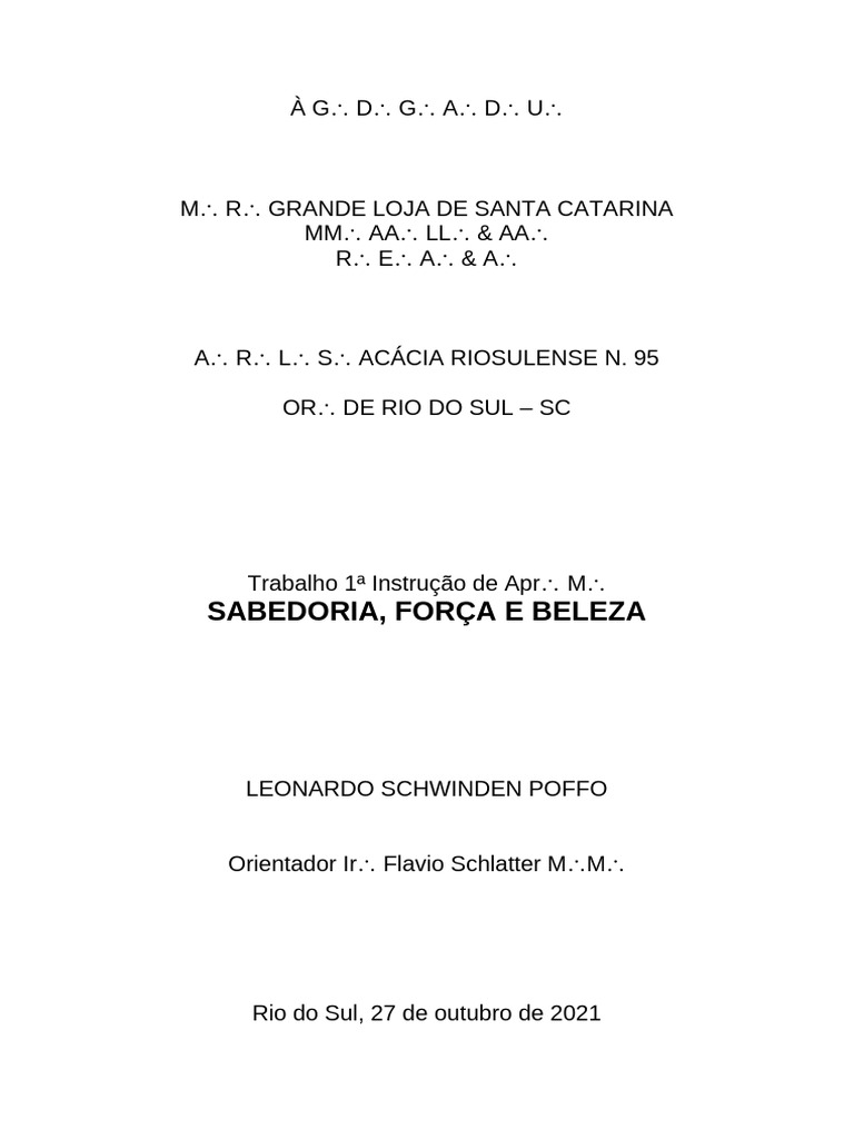 Sabedoria, Força e Beleza | PDF | Loja Maçônica | Maçonaria