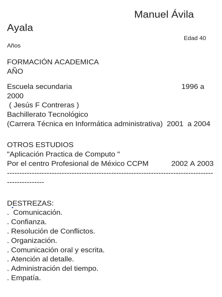 Curriculum Manuel Avila Ayala | PDF | Crecimiento personal y profesional