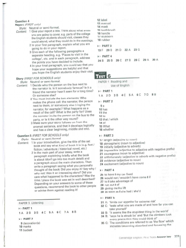 FCE - Test 6 - Key | PDF