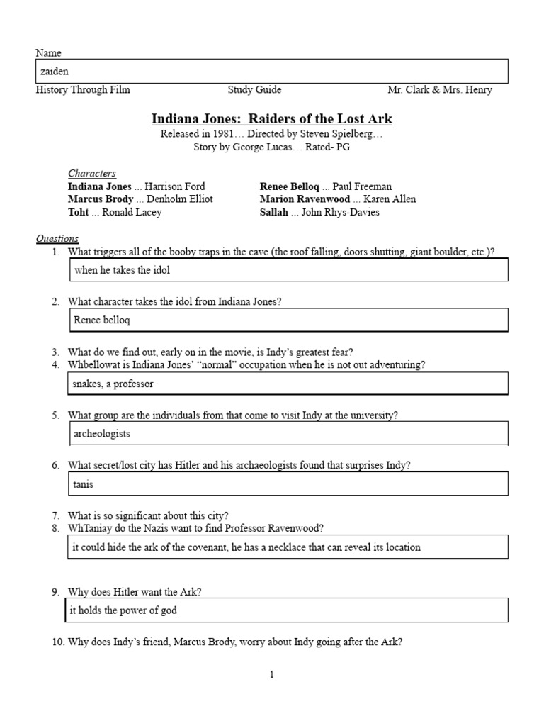 Raiders Lost Ark Study Guide (DIGITAL) | PDF | Young Adult