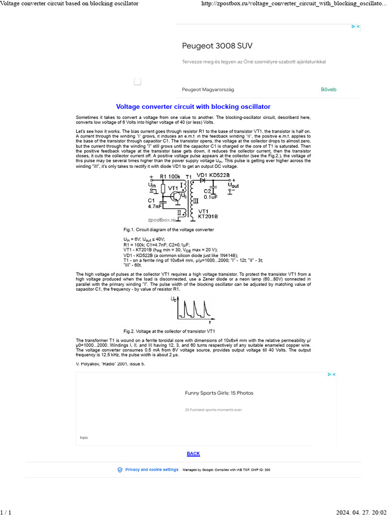 Voltage Converter Circuit Based On Blocking Oscillator | PDF | Transistor | Electrical Components