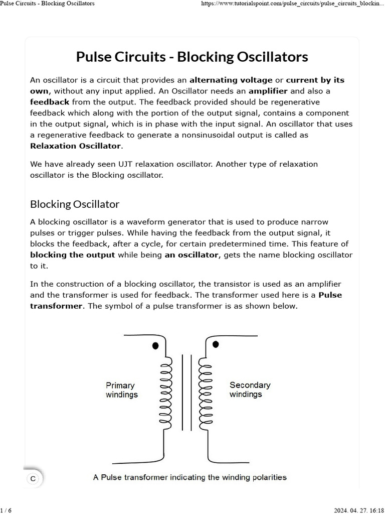 Pulse Circuits - Blocking Oscillators | PDF | Electronic Oscillator | Electrical Components