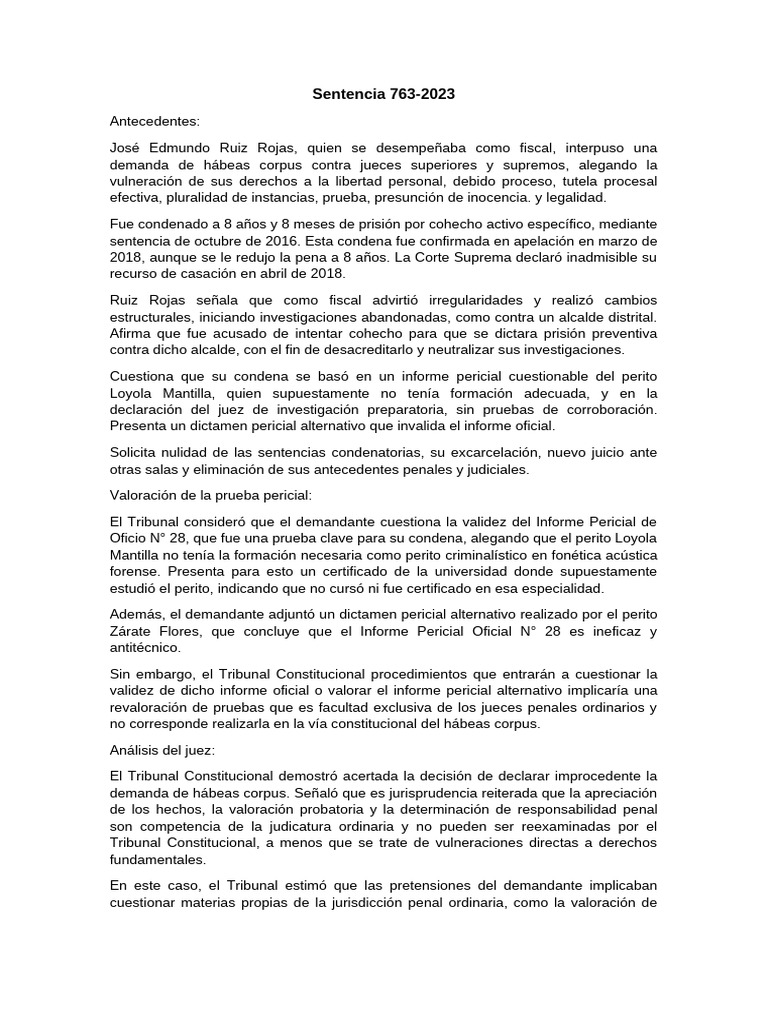 Analisis Sentencia 763 | PDF | Testigo experto | Sentencia (ley)