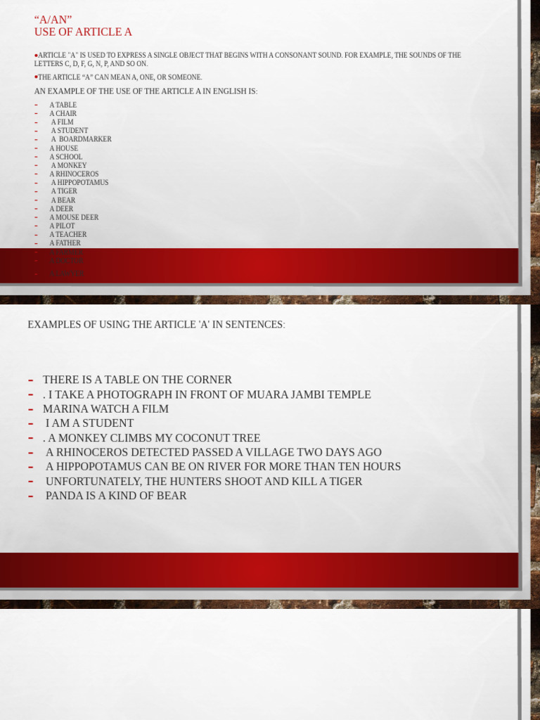 An Example of The Use of The Article A in English Is | PDF