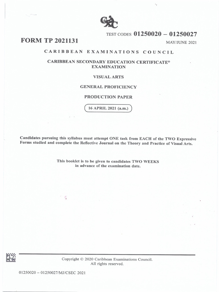 Visual Arts Production Paper MAY 2021 | PDF