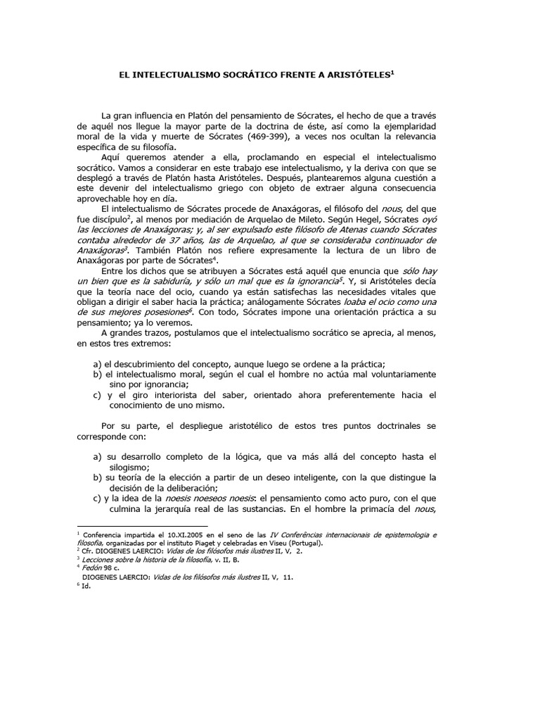 Intelectualismo Socrático-Philosophica 2006 | PDF | Platón | Aristóteles