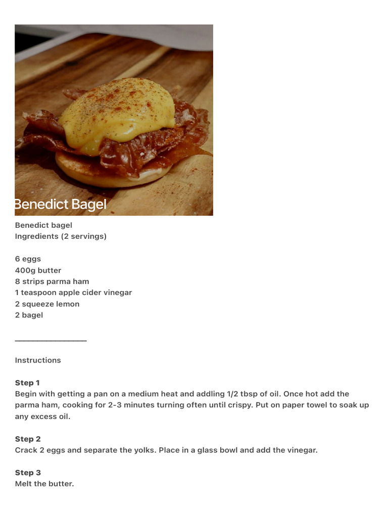 Bagel Eggs Benedict Recipe | PDF