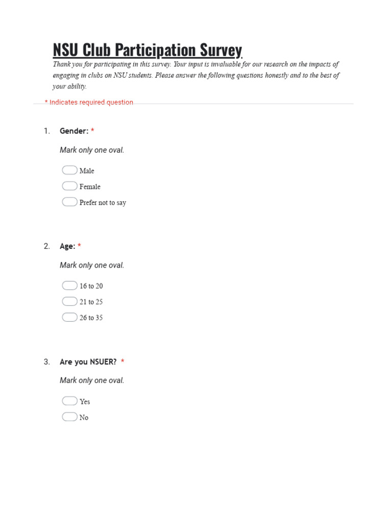 NSU Club Participation Survey - Google Forms | PDF | Psychology ...