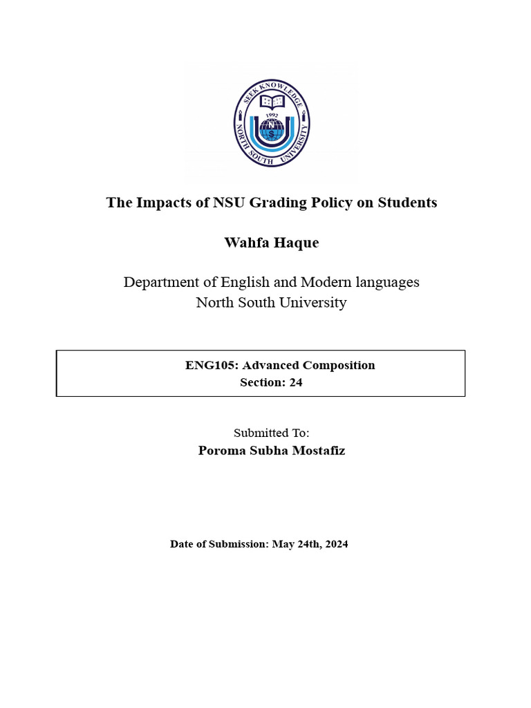 Wahfa Haque 2131364630 The Impacts of NSU Grading Policy On Students ...