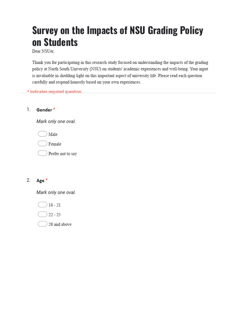 NSU Grading Policy Impact Survey | PDF | Social Psychology | Psychology