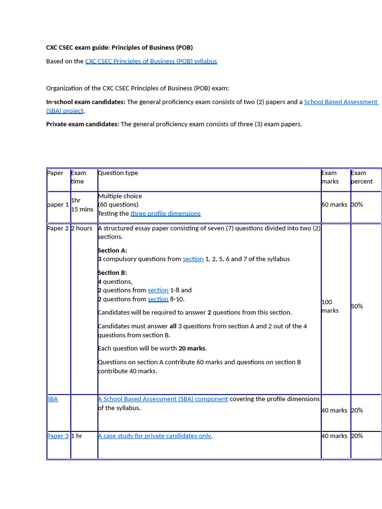CXC CSEC POB Exam Guide | PDF | Tests | Educational Assessment And ...