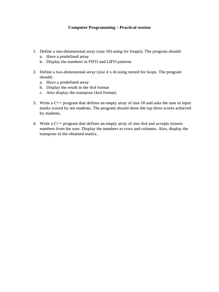 Computer Programming Lab Session 11 | PDF