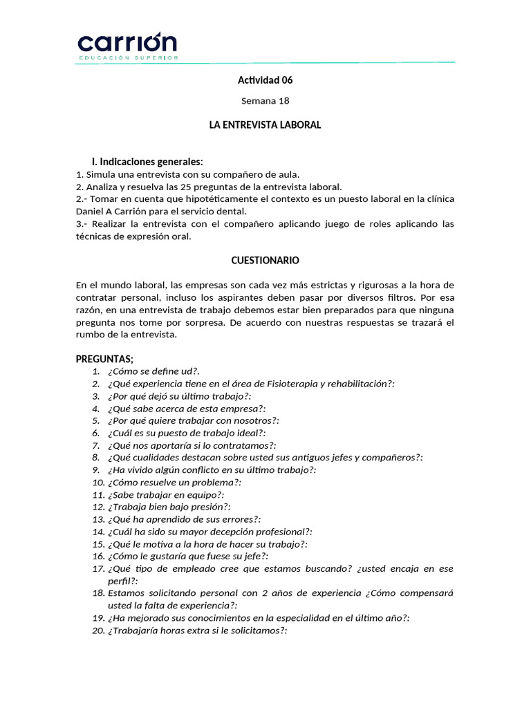 Simulación de Entrevista Laboral Dental | PDF | Artes del Lenguaje y ...