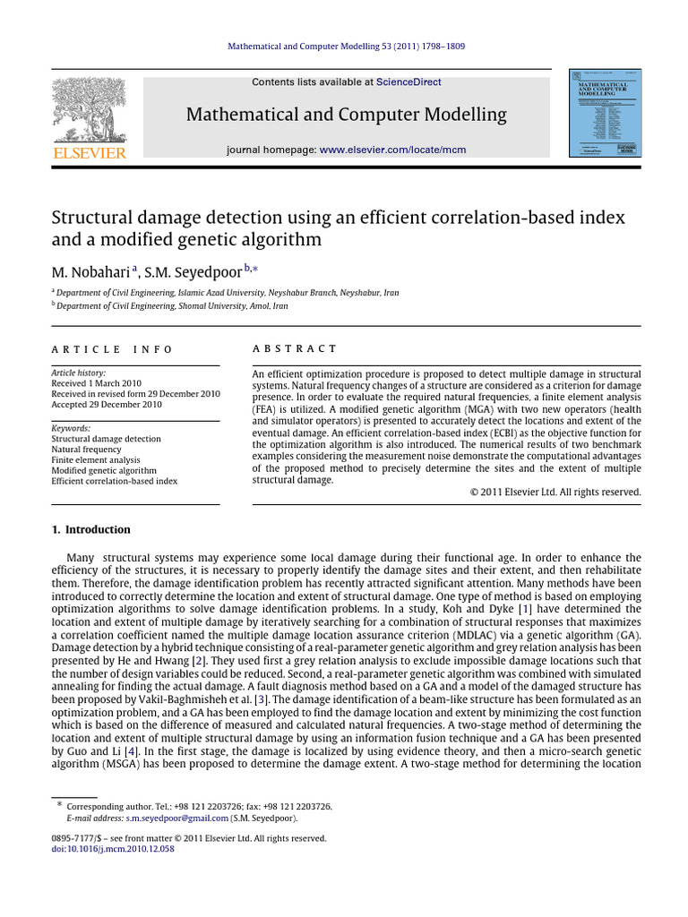 Structural Damage Detection Using An Efficient Correlation-Based Index and A Modified Genetic ...